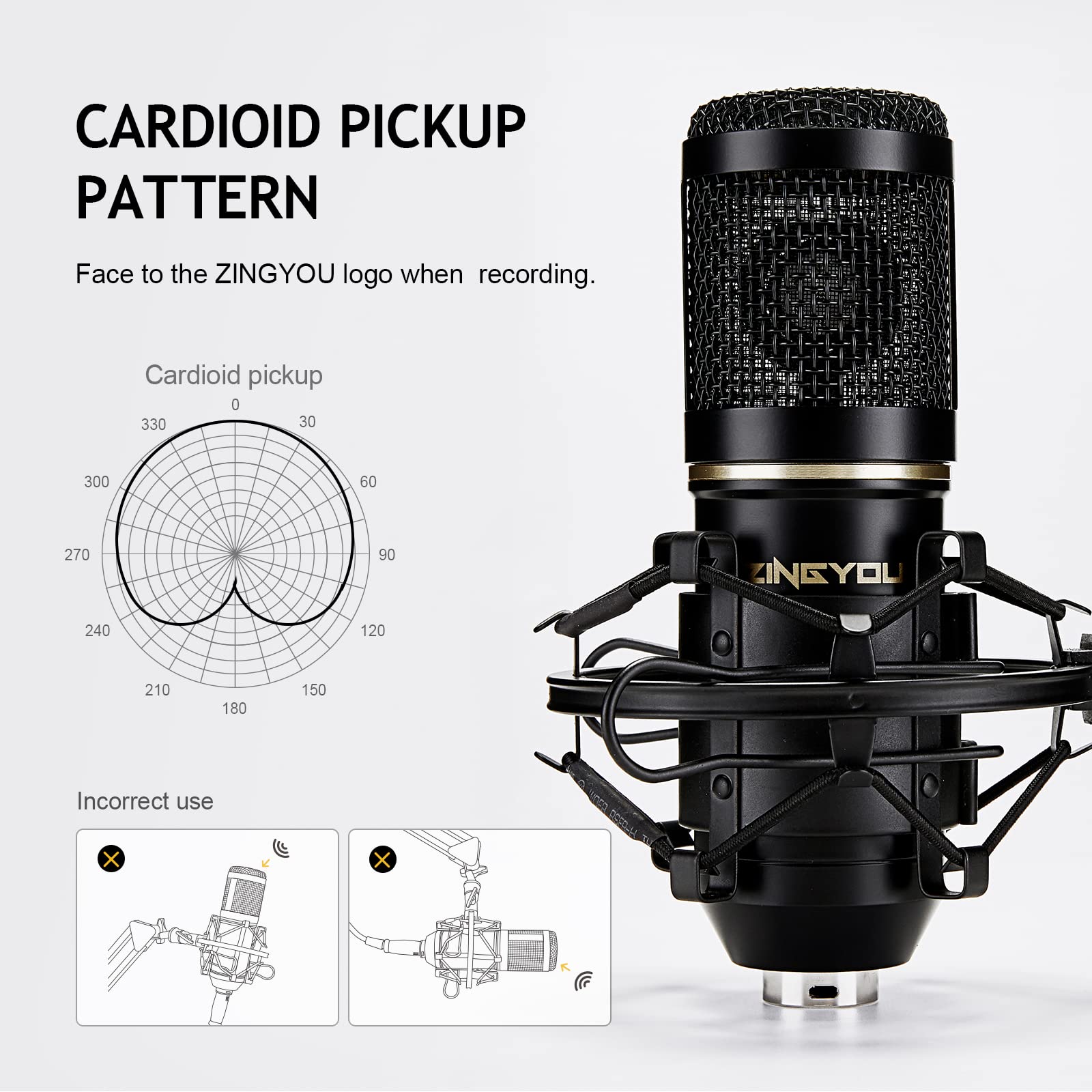 ZINGYOU Condenser Microphone Bundle, BM-800 Mic Set for Studio Recording & Brocasting (Microphone Kit (Black))