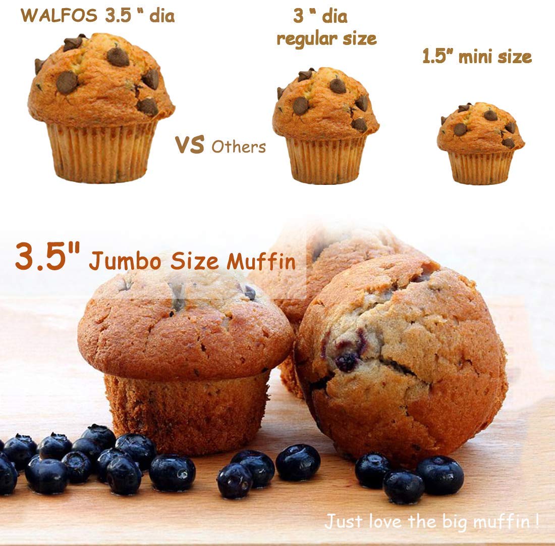Walfos Silicone Texas Muffin Pan Set- 6 Cup Jumbo Silicone Cupcake Pan, Non-Stick Silicone, Just PoP Out! Perfect for Egg Muffin, Big Cupcake - BPA Free and Dishwasher Safe, Set of 2