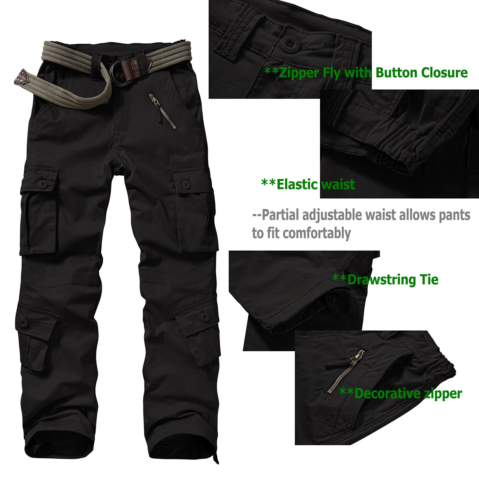 Women's Cotton Casual Military Army Cargo Combat Work Pants with 8 Pocket Black US 6