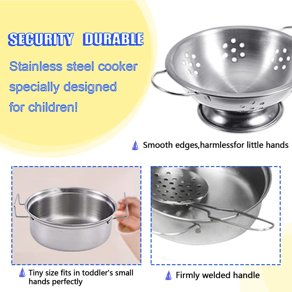 Tiny Size Cooking Pretend Play Kitchen Cooking Toys with Stainless Steel Cookware Play Pots and Pans Set,Cooking Utensils Cookware Kitchen Play Accessories Toys Cooking Pots for Toddlers Kids(Mini)
