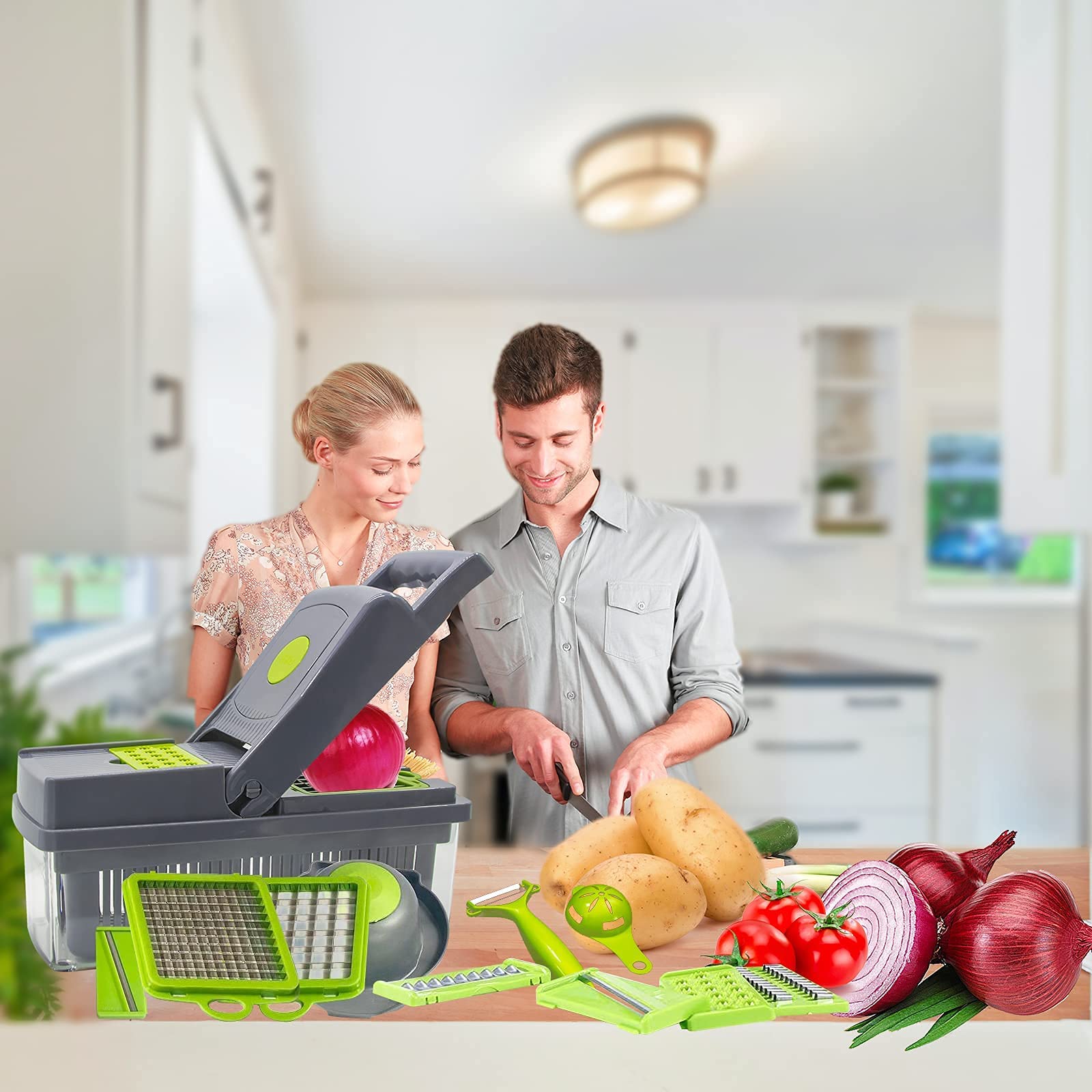 Vegetable Chopper - Pro Food Chopper - Spiralizer Vegetable Slicer-14-in-1 Multifunctional Veggie Slicer Food Cutter,Household Kitchen Gadgets for Vegetable Fruit…