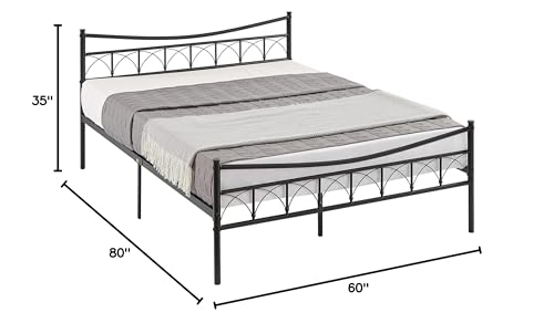 VECELO Queen Size Bed Frames, Heavy Duty Metal Bedframe with Vintage Headboard and Footboard, Mattress Foundation/No Box Spring Needed/No Noise/Easy Set Up, Black