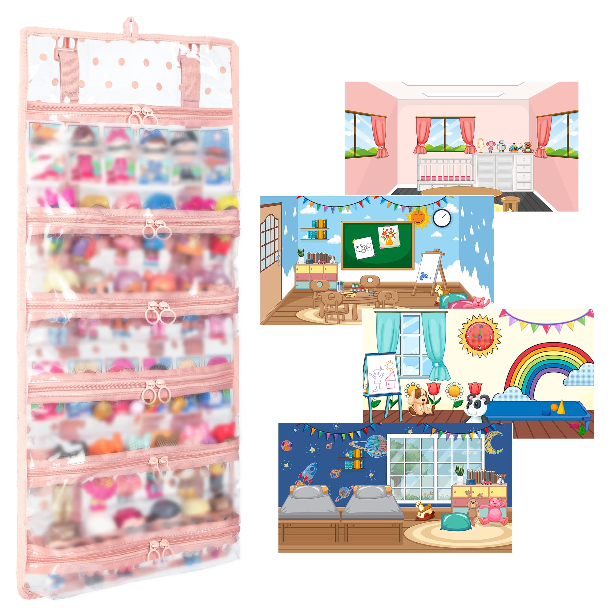 Yewiwin Doll Storage Organizer Backpack Compatible with OMG&LOL Surprise Dolls All,Clear View Hanging Dolls Carrying Case for Girl,Bag Only (Pink)