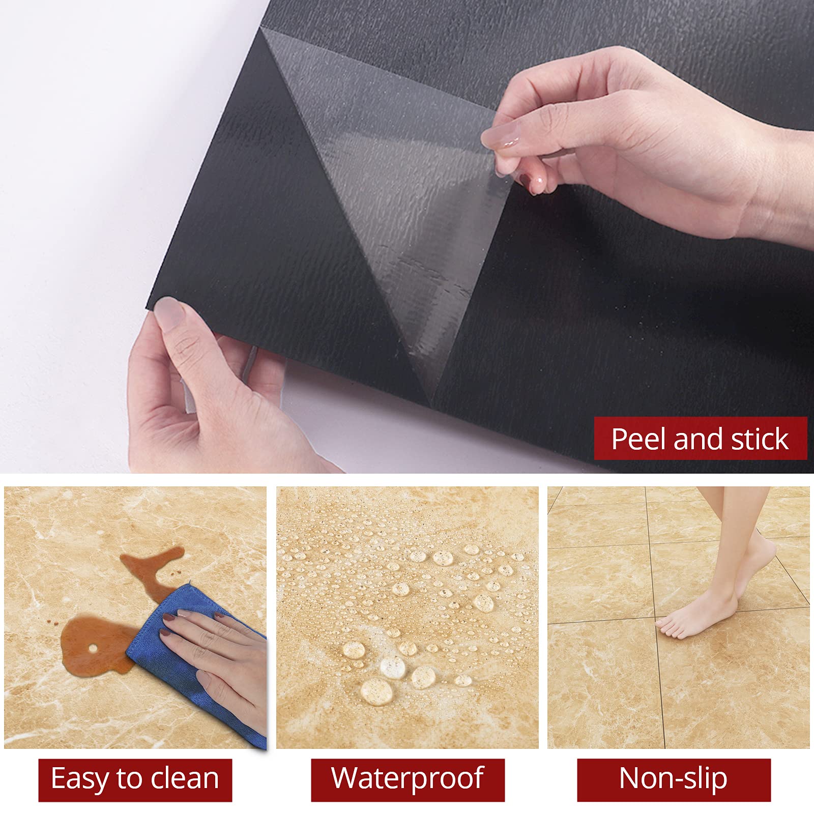 WESTICK Peel & Stick Floor Tiles Thicker Vinyl Tile Flooring Yellow Marble Waterproof Tile Sticker Adhesive Removable Backsplash Tile Unique Flooring Cover for Kitchen, Topaz Texture 5 Pack 12 x 12 IN
