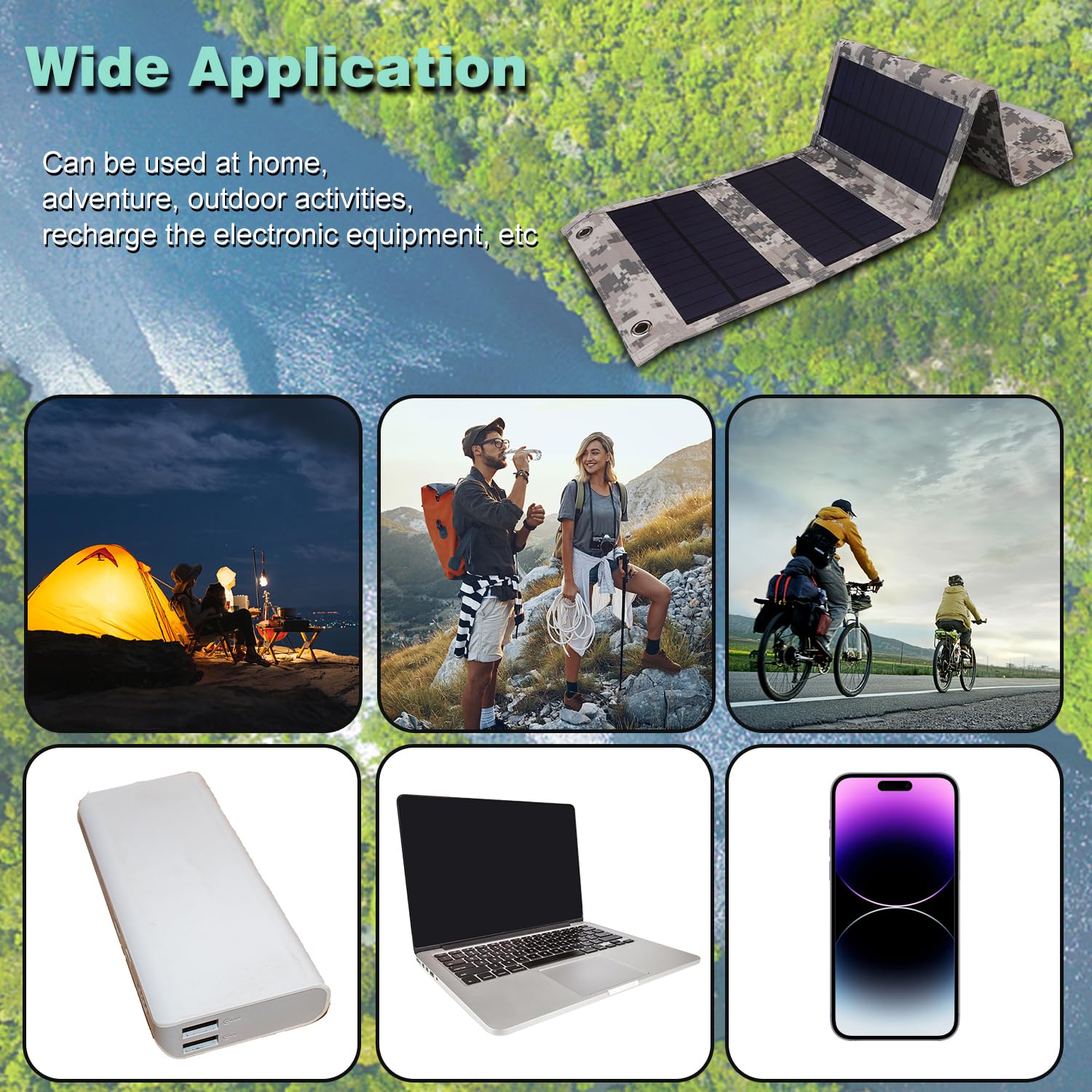 Solar charger 50W, 3 Interface Portable Solar Panel Cell Phone Charger, Large Capacity Solar Battery, Foldable,Suitable for Smart Phones, Tablets and Hiking, Camping