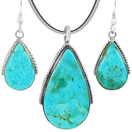 Turquoise Necklace Pendant & Earrings Set Genuine Turquoise 20" Necklace (Turquoise)