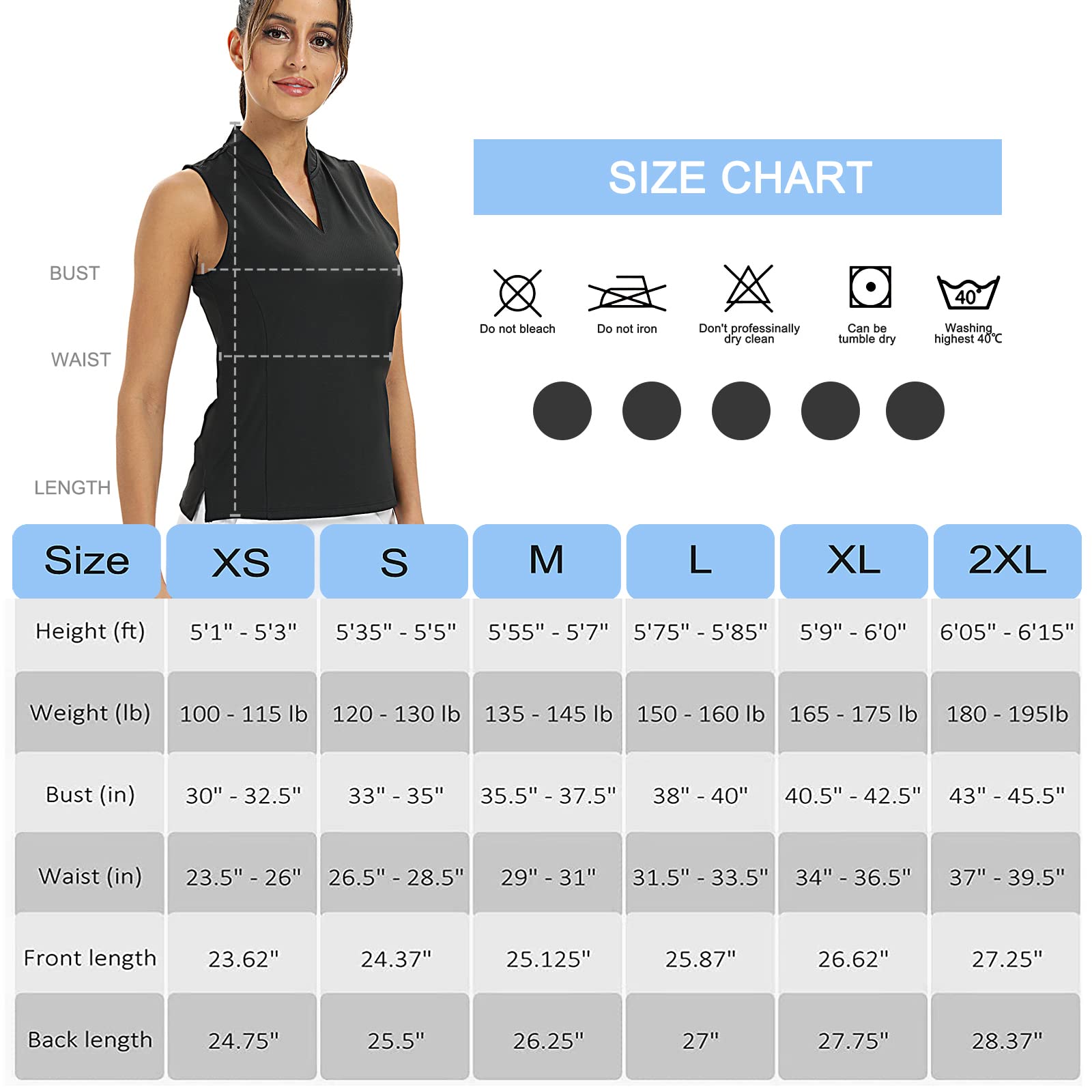 Womens Sleeveless Golf Polo Shirts Lightweight Tennis Sport Tops Black XL