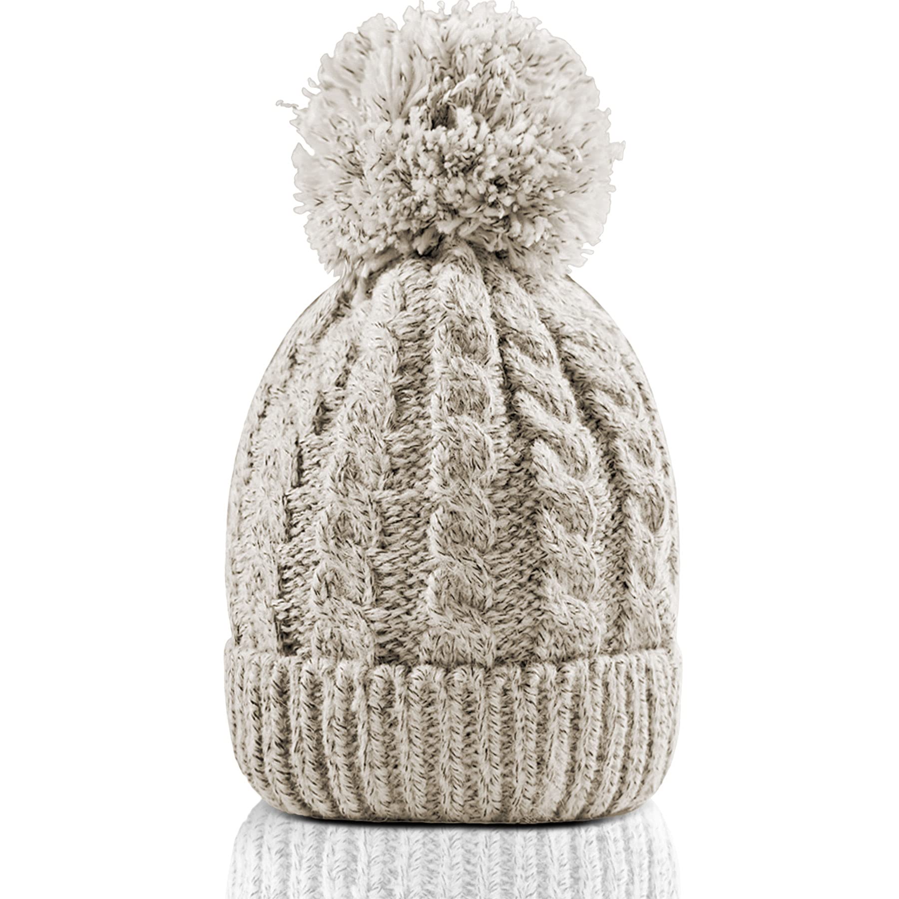 Women's Winter Beanie Warm Fleece Lining - Thick Slouchy Cable Knit Skull Hat Ski Cap(Black)