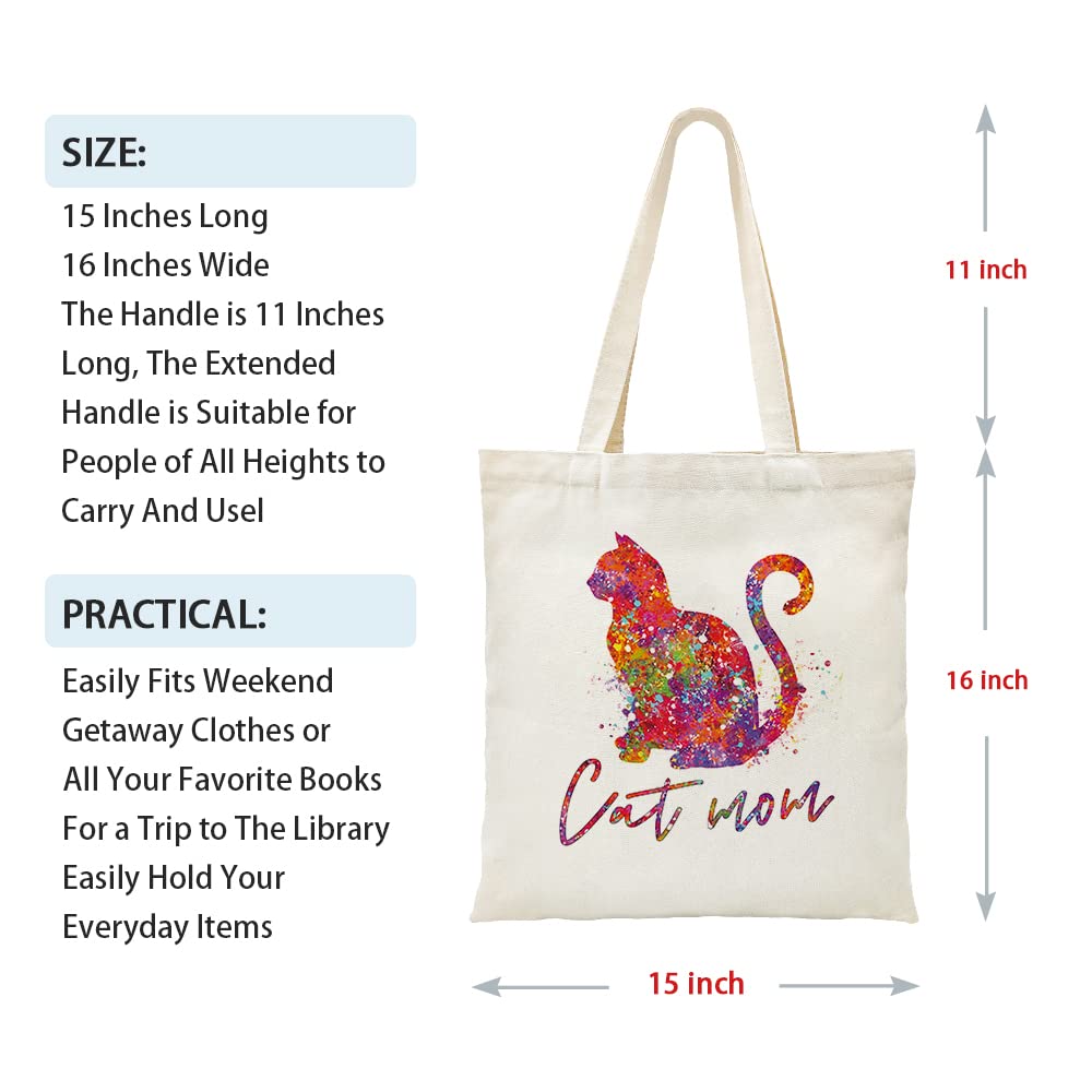 ZHANTUONE Gift for Cat Mom,Cat Lover Gifts,Perfect Gift for Any Cat Lover ,Cat Mom Gifts for Women,Watercolor cat themed gift ,Crazy Cat Lady Gift,Funny Cat Mom Canvas Tote Bag