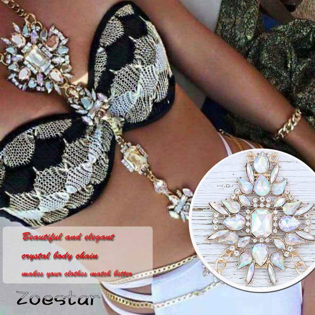 Zoestar Gorgeous Crystal Body Chains Sexy Bikini Necklace Waist Chain Jewelry for Women (Colorful)