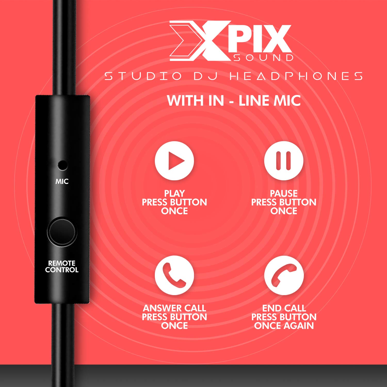 XPIX Pro DJ Headphones Closed Back Over Ear Stereo Monitor Headphones, For Monitor & Mixing, Single Side, Dual Source Monitoring
