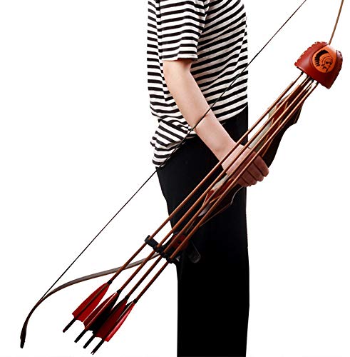 XIXILI Archery Arrow Quiver Longbow Leather Slide-On Quiver Holder 4/6-Arrows,Quick Disconnect Release Lock Mounting Archery Recurve Bow Arrow Case for Outdoor Hunting Shooting (S)