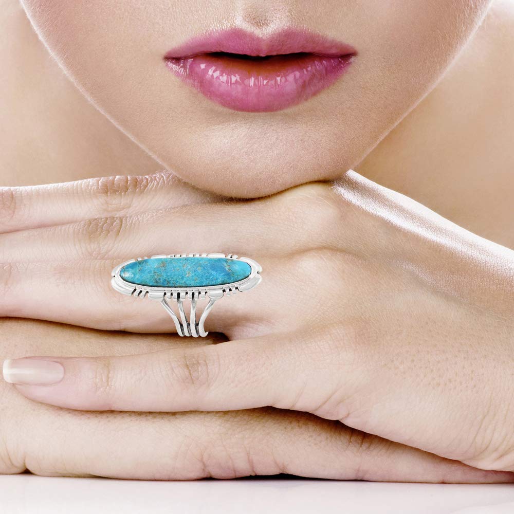 Turquoise Ring Sterling Silver 925 Genuine Gemstones Size 6 to 11 (Turquoise, 9)