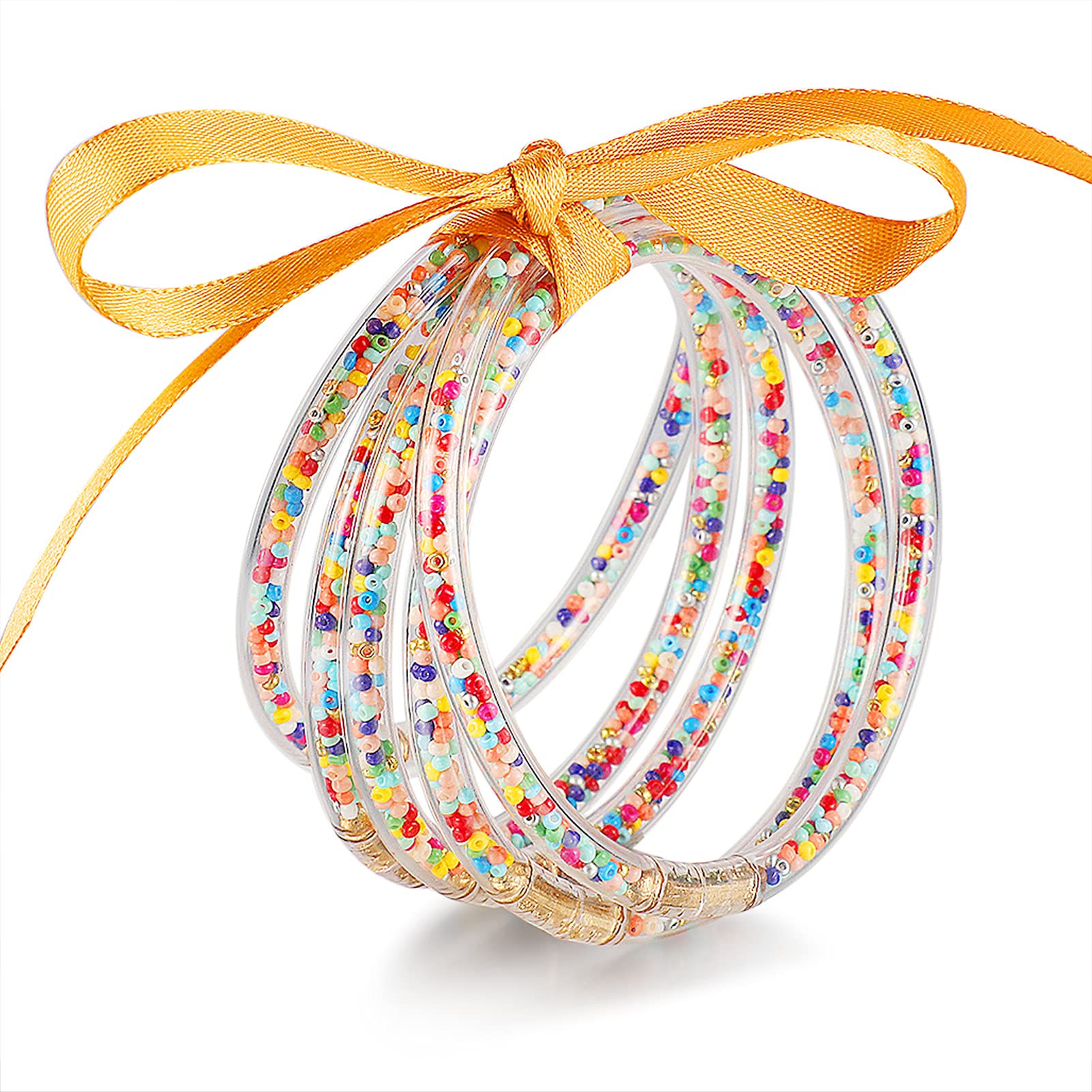 YBMYCM Jelly Bangles Bracelets Set for Women Glitter Filled Jelly Silicone Bracelets for Girls