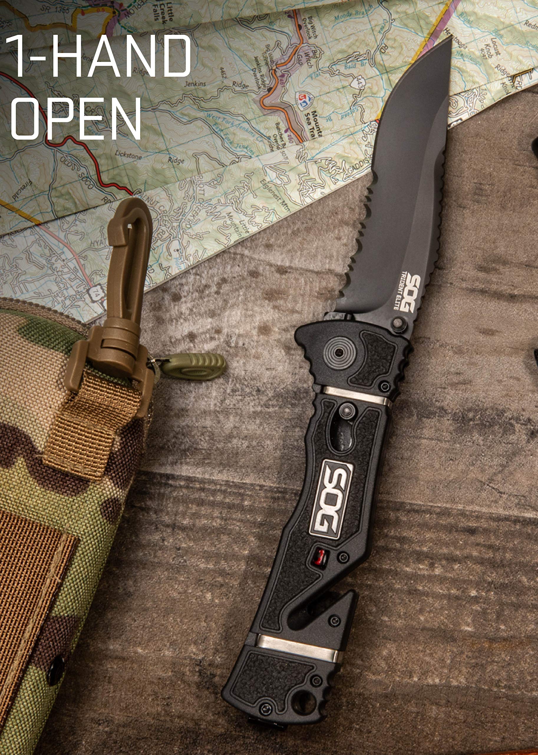 SOG Folding Pocket Knife - Trident Elite Tactical, Stainless Steel