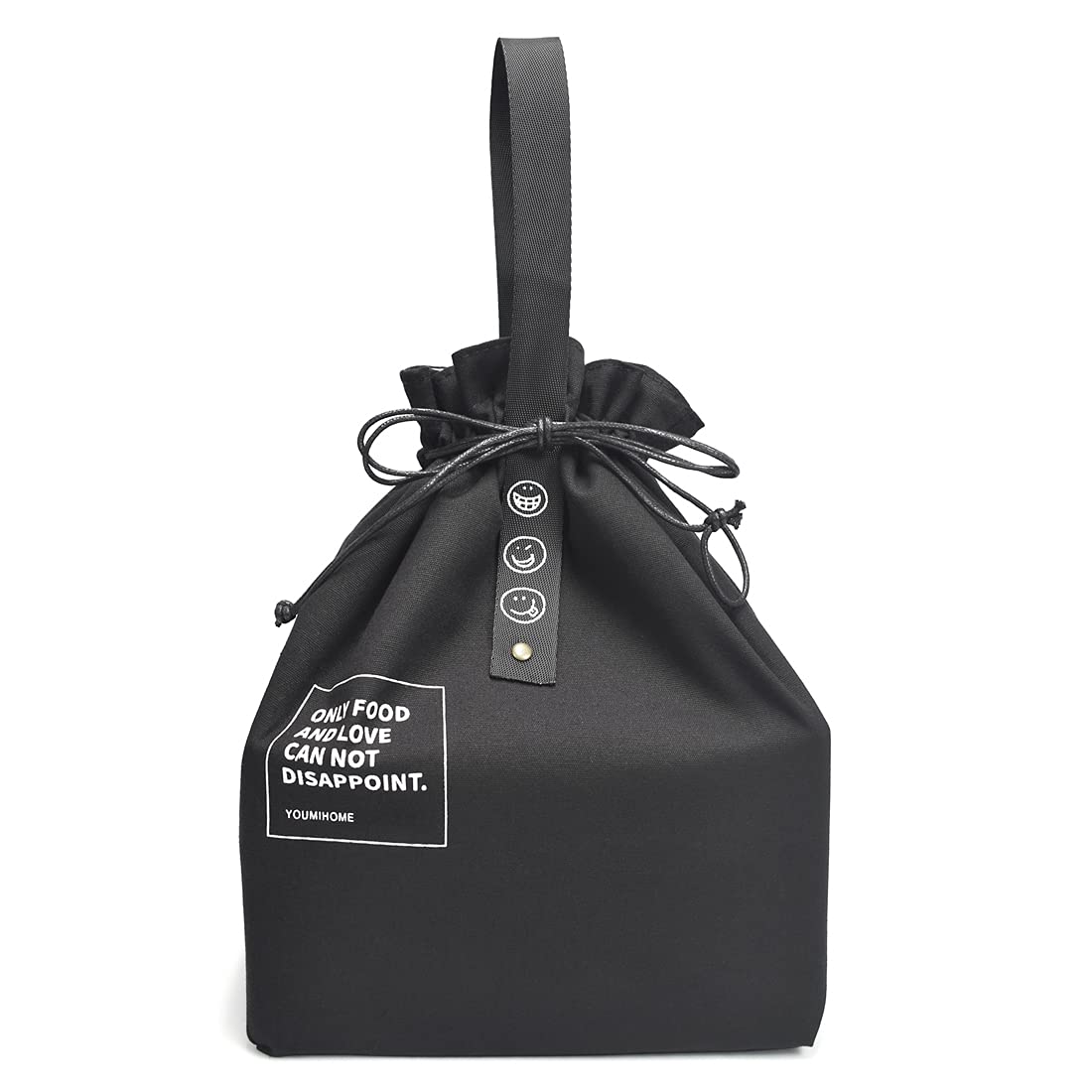 ZIIYAN Reusable Lunch Bag Insulated Handbag Tote bag with Handle and Drawstring Closure for Women Work Picnic or Travel (Black)