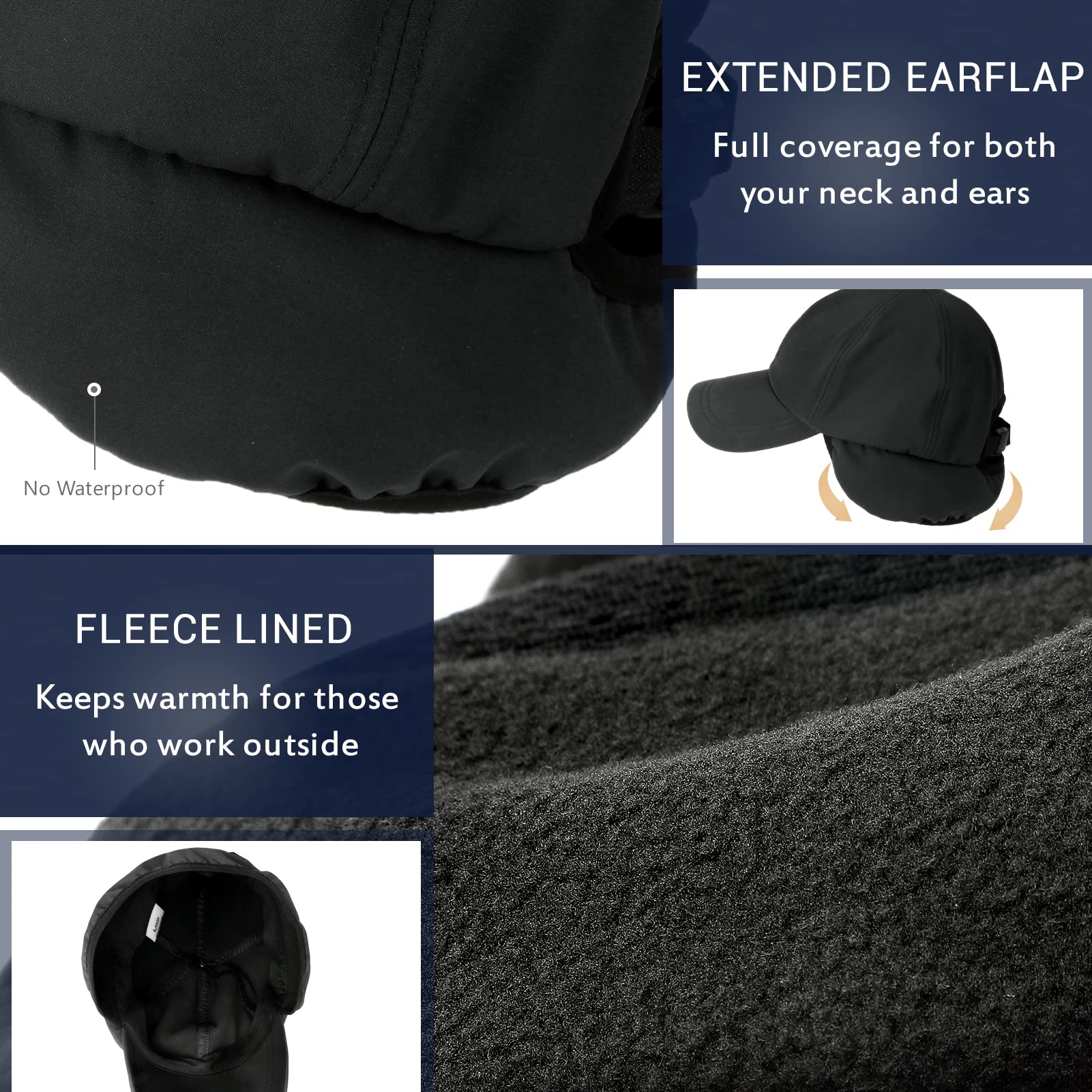 Womens Winter Baseball Cap with Earflaps Fleece Lined Warm Waterproof Hat Mens Outdoor Adventure Adjustable Cap