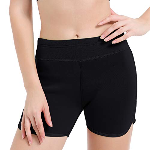 Women's Wetsuit Shorts Neoprene Compression Yoga Short Pants for Exercise Swim Water Sports (Black-Middle Cut, M)
