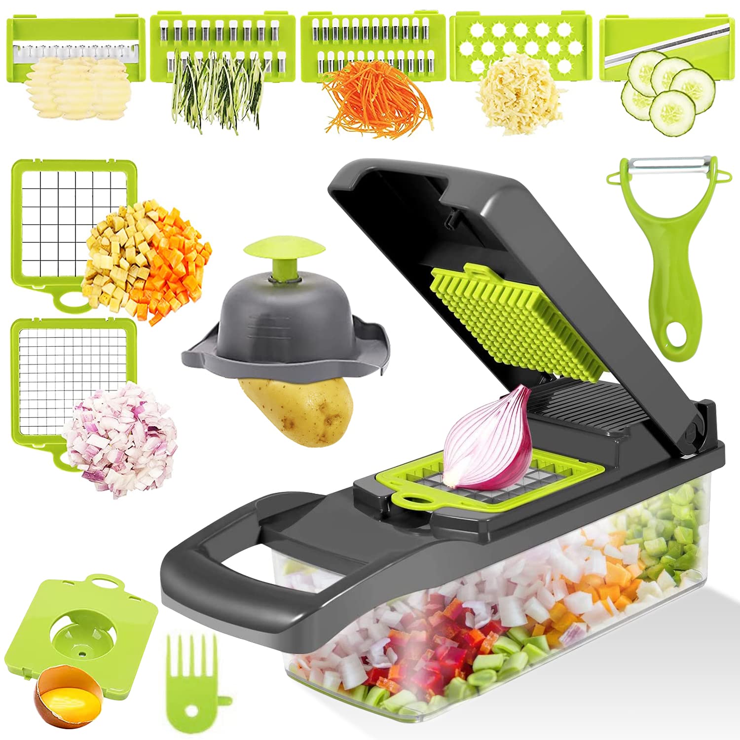 vegetable chopper, 12 in 1 Hand Held Multifunctional vegetable cutter, fruits slicer and egg white separator