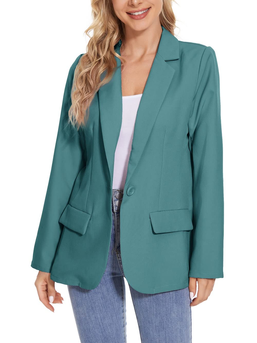 Womens Casual Blazers Open Front Long Sleeve Work Office Jackets Blazer,Casual Work Solid Color Blazer (Dark Green, M)