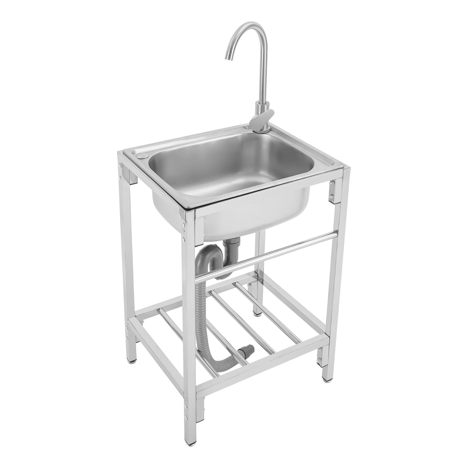 Stainless Steel Utility Sink Single Bowl, Free Standing Kitchen Sink with Faucet, Drain Basket & Storage Shelf for Restaurant Kitchen Garage, 19.6"Lx 15.7"W x 29.5"H