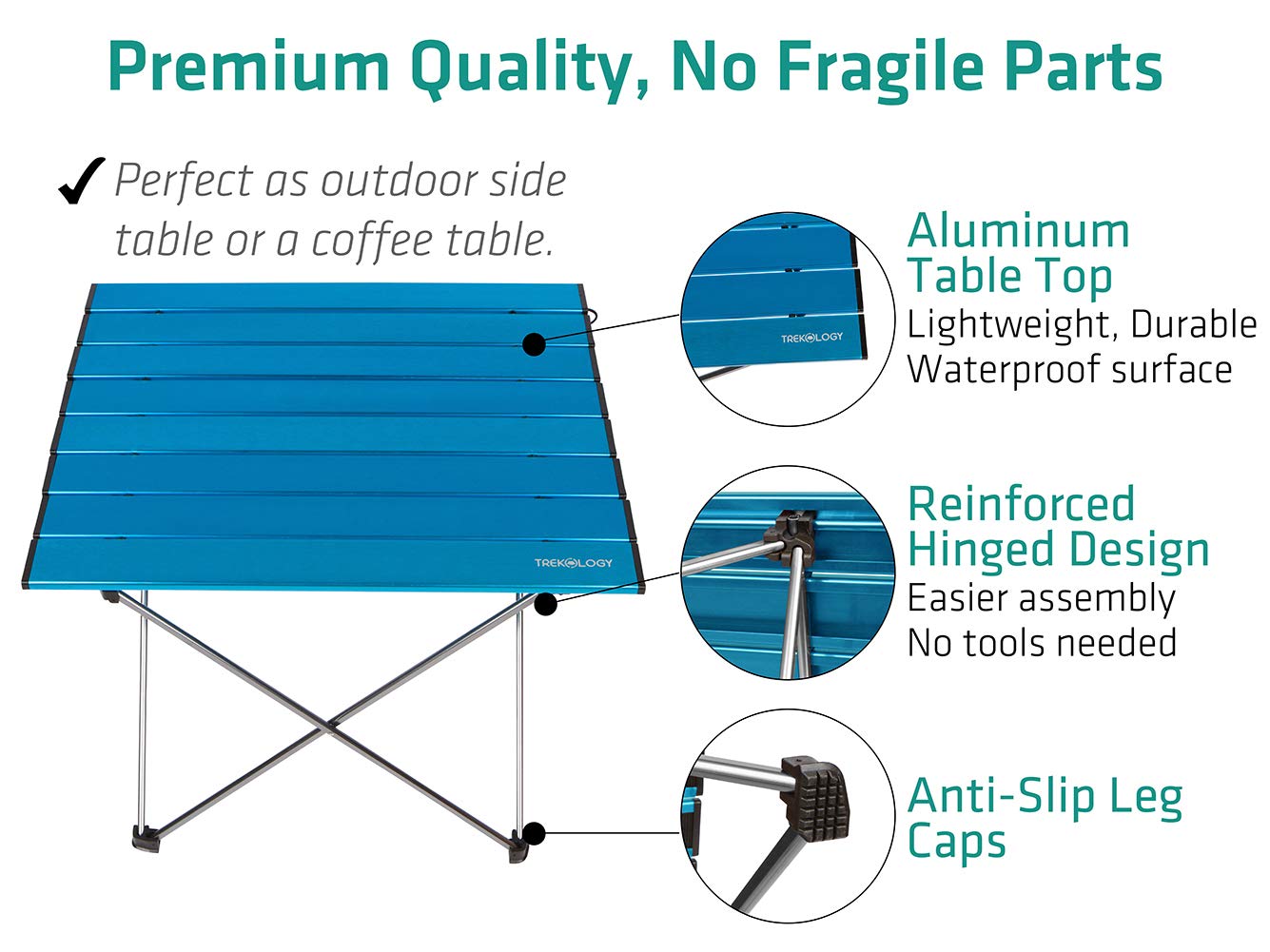 TREKOLOGY Camping Table That Fold Up Lightweight Small Folding Table Portable Folding Camp Table Beach Table for Sand Small Collapsible Side Table