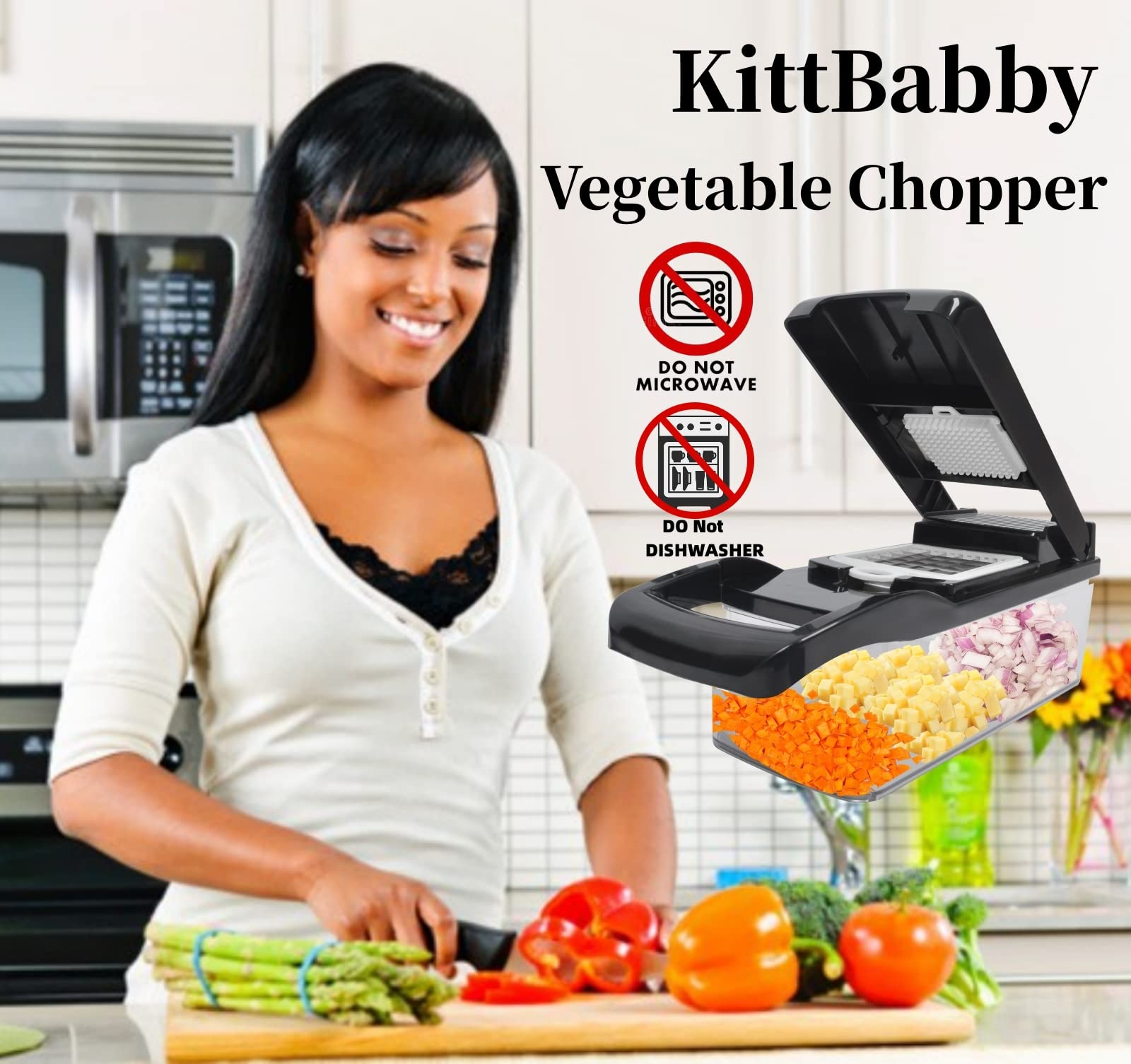 Vegetable Chopper,Onion Chopper,Multi-functional Food Slicer with Large Container,Black Adjustable Vegetable Cutter with draining basket Stainless steel blade,Safe Removable Blades for Easy Cleaning