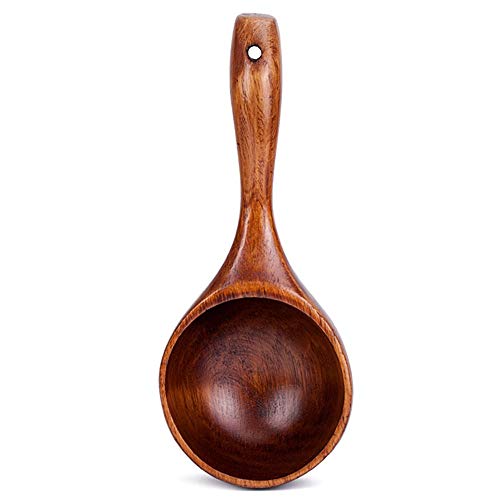 ZAINEE Shower Cup, Bathroom Multipurpose Portable Long Handle Thickened Cooking Spoon Solid Wood Water Scoop Restaurant Wash Rice Kitchen Utensil