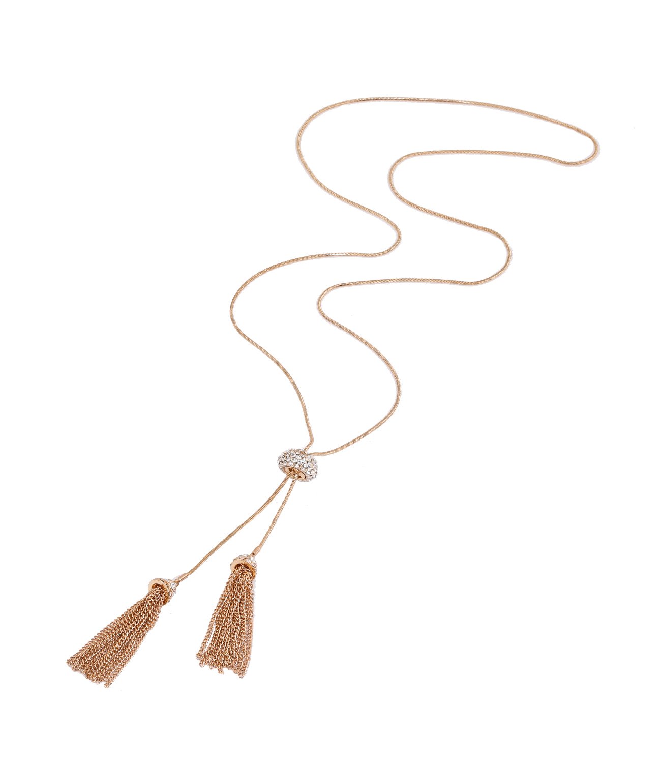 Tassel Pendant Lariat Y Necklace Long Snake Chain Necklaces with Adjustable Crystal Slider Ball