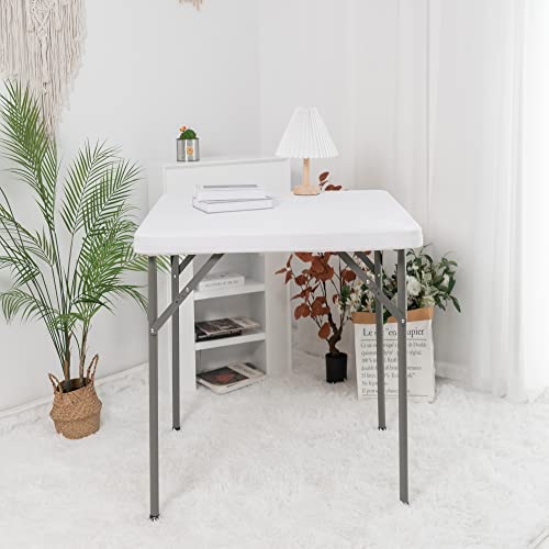 TC LUDUAN White Square Elastic Tablecloth Spandex Card Table Topper Cap Stretch Table Cover Fitted Square Table 36 x 36 Inch