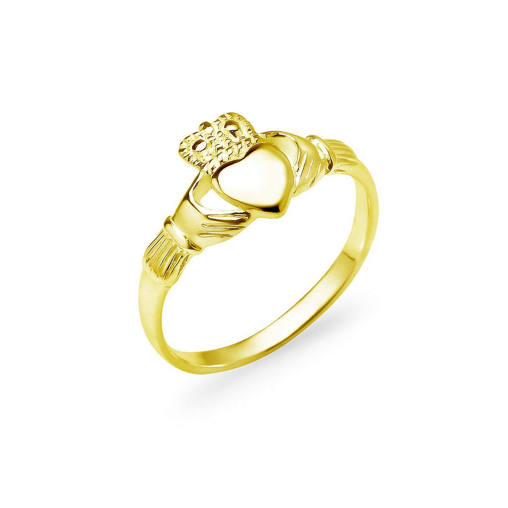 Yellow Gold Flashed 925 Sterling Silver Irish Claddagh Crown Love Heart Band | Celtic Friendship Promise Ring Size 10