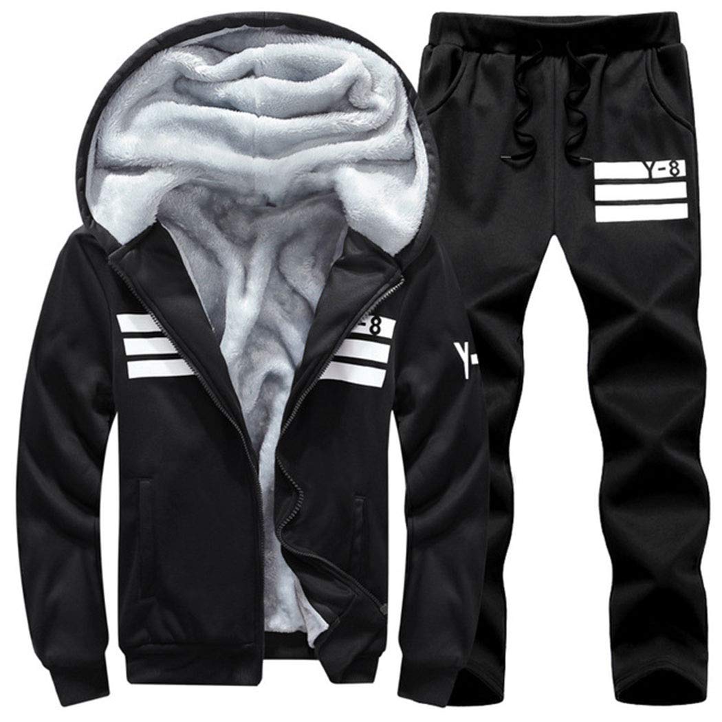xzbailisha Men 2 Pieces Sets Tracksuit Autumn Winter Thick Hooded Sweatshirt Coat+Pants Outfit Sportswear Set