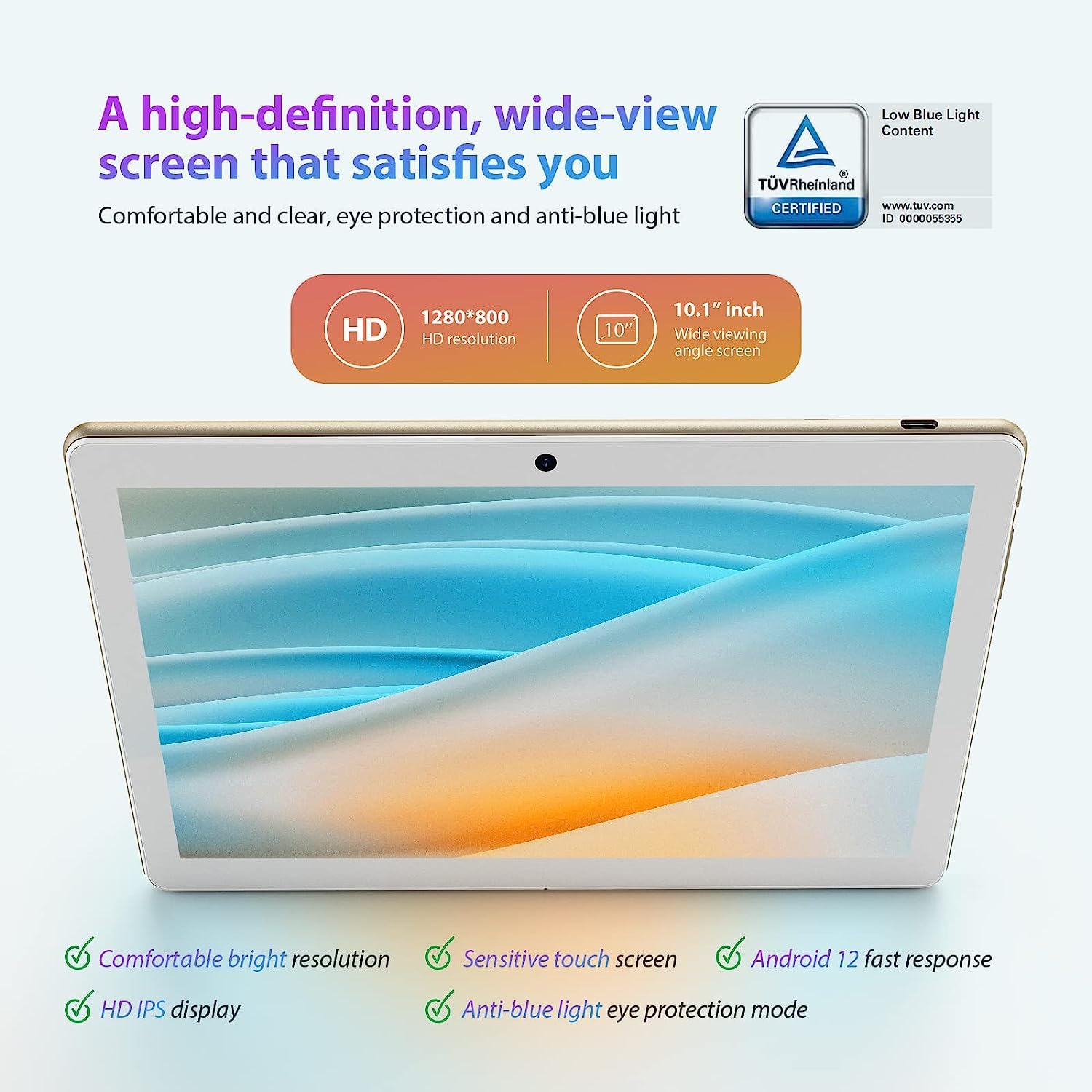 TOSCiDO Android 12 Tablet 10.1 Inch Tablets, 4GB RAM+64GB ROM+1TB Expand,8 Core CPU, 8000 mAh Battery,Bluetooth5.0, GPS,Wi-Fi -Gold