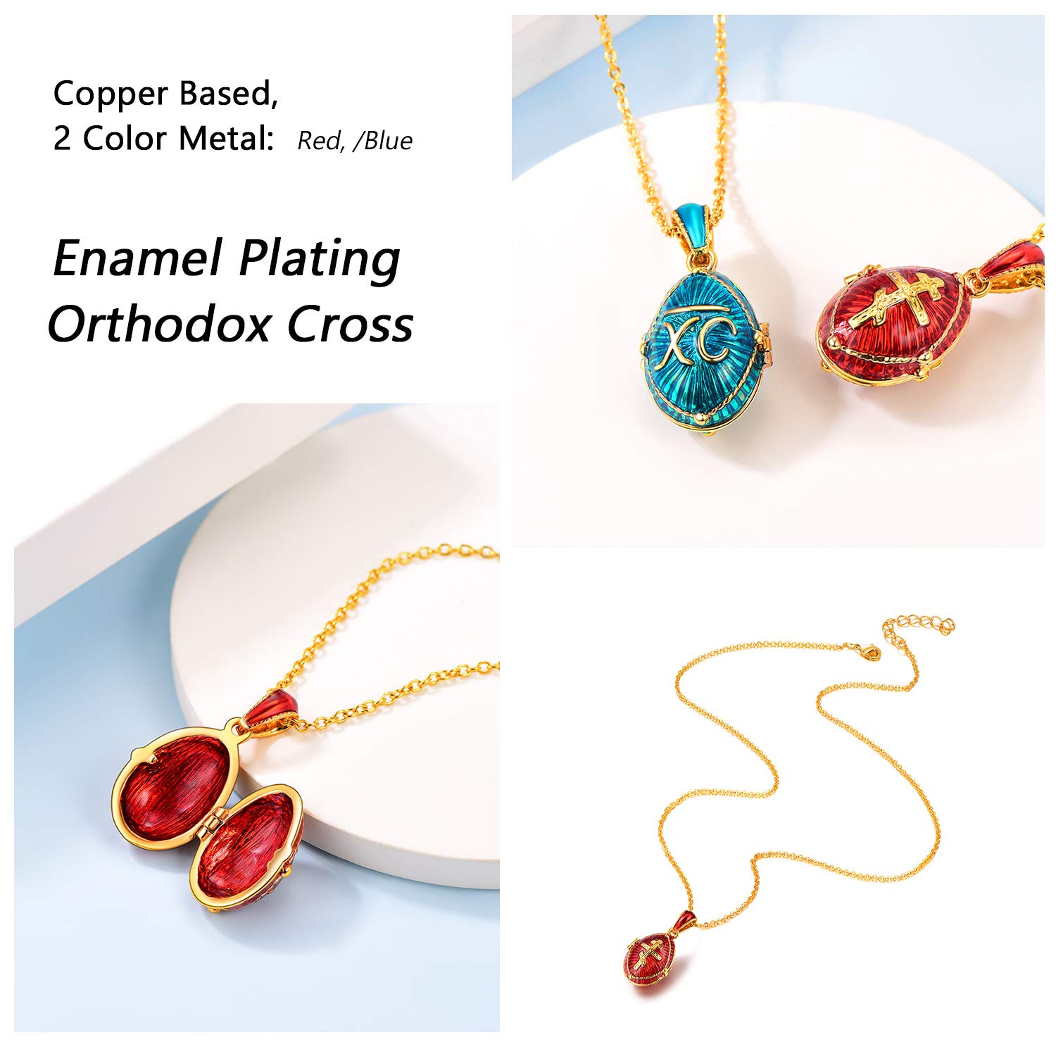 U7 Orthodox Cross Pendant 18K Gold Plated Red Enamel Locket Necklace for Women Men