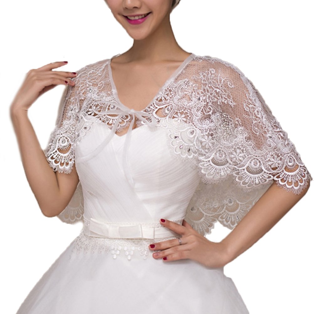 Vivivalue Lace Bride Cape Capelet Wrap Shrug Shawls Stole Boleros Rhinestone Wedding
