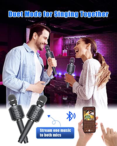 XZL Bluetooth Karaoke Microphone for Kids & Adults, Wireless Rechargeable Mic with Built-in Stereo Speaker, Echo|Duet Mode|Recording|Music Playback, Premium Leather Handle, Portable Storage Case