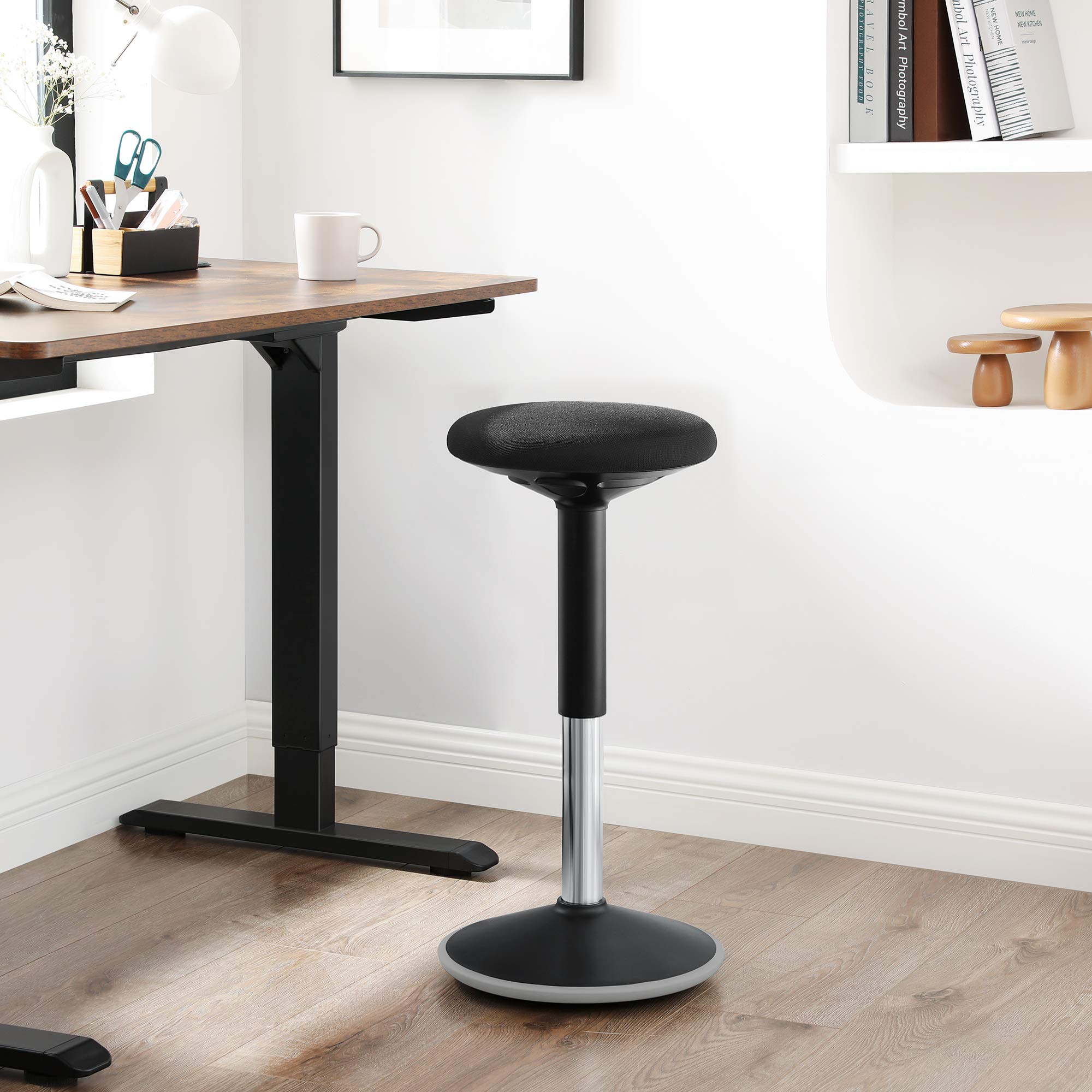 SONGMICS Standing Desk Chair, Active Stool, Ergonomic Wobble Stool, Balance Chair, Adjustable 22-31.9 Inches, Simple Assembly, Black UOSC05BK