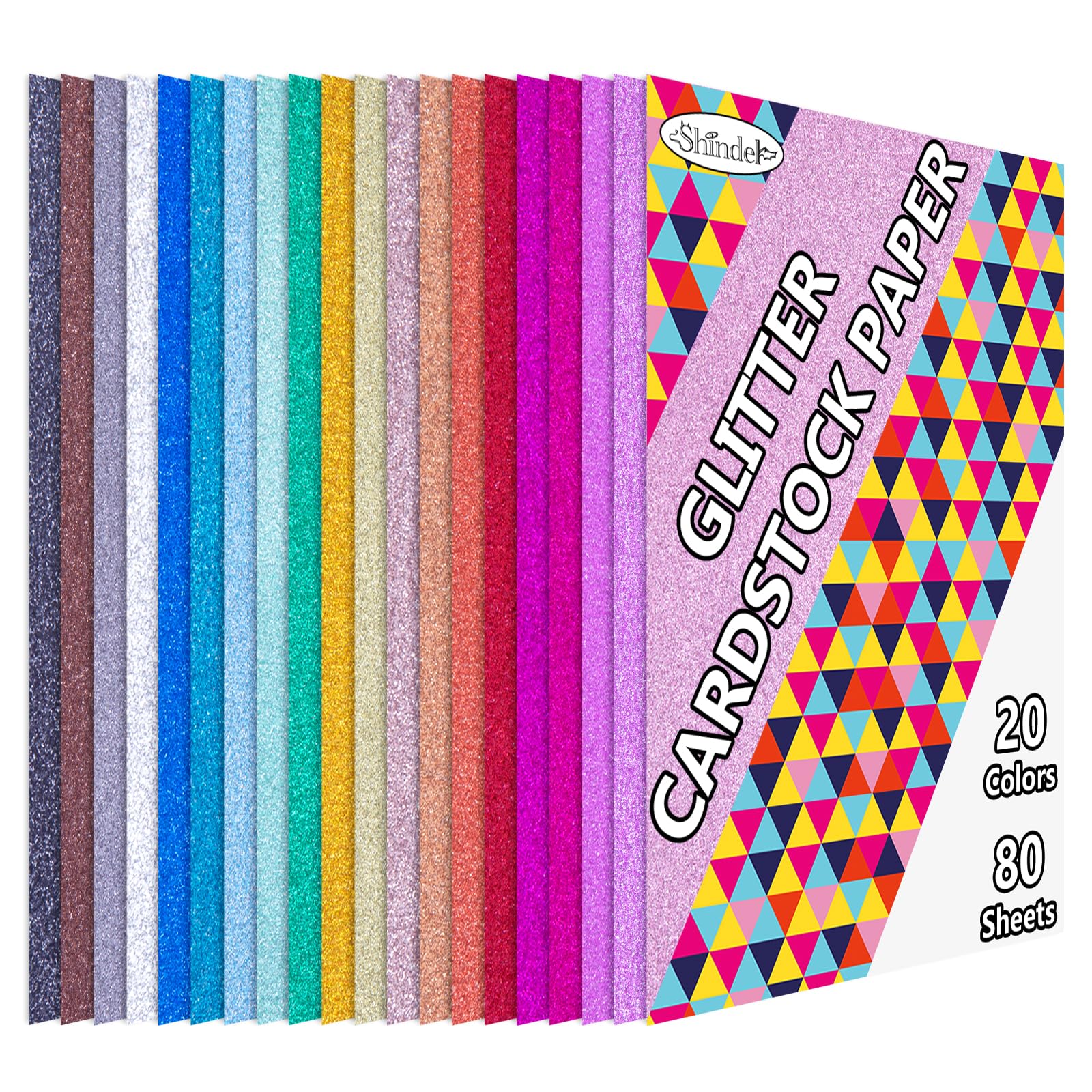 Shindel Glitter Cardstock Paper, 80 Sheets A4 Glitter Paper Bulk Premium Craft Cardstock 20 Colors for Card Making Paper Crafting