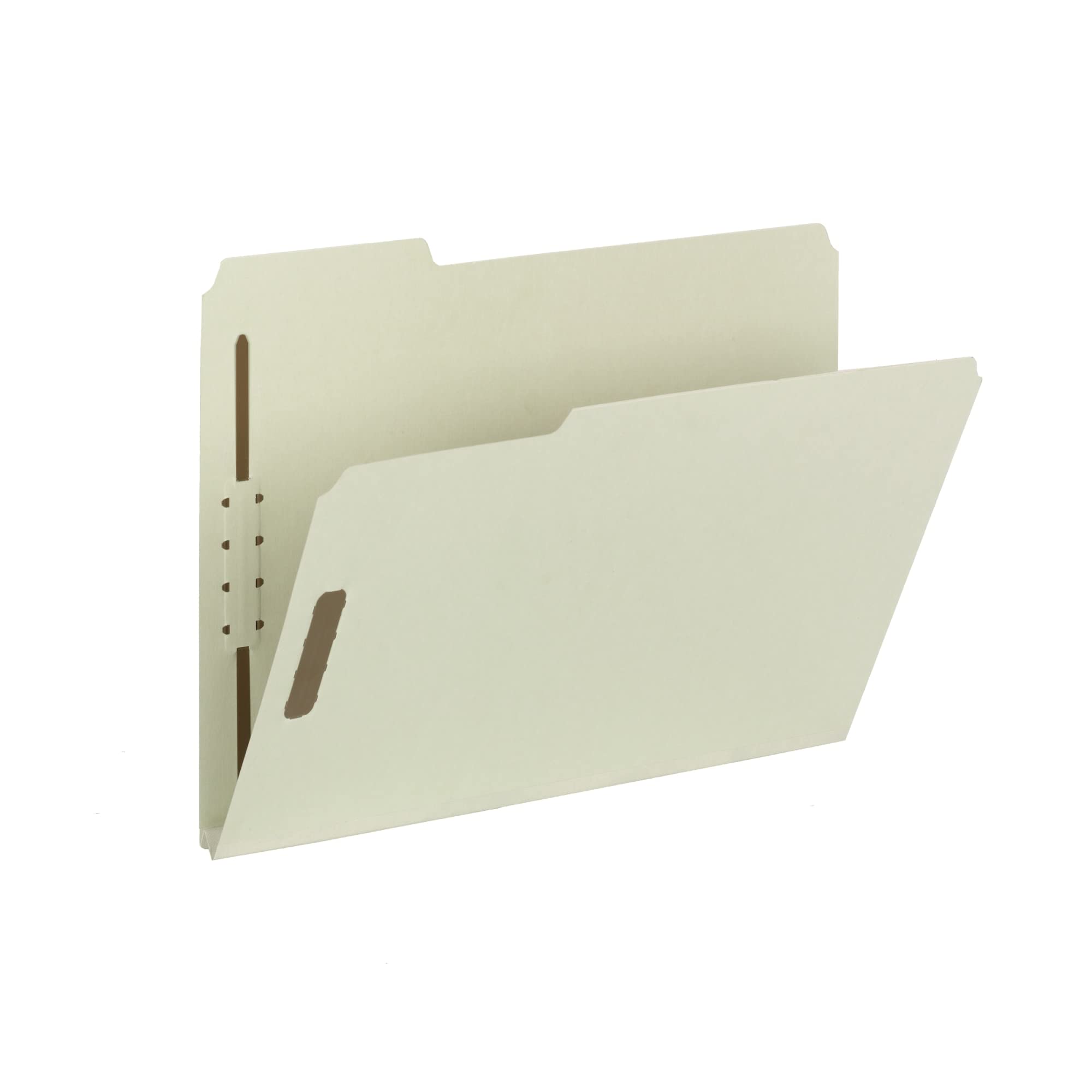 Smead 100% Recycled Pressboard Fastener File Folder, 2 Fasteners, 1/3-Cut Tab, 1" Expansion, Letter Size, Gray/Green, 25 per Box (15003)