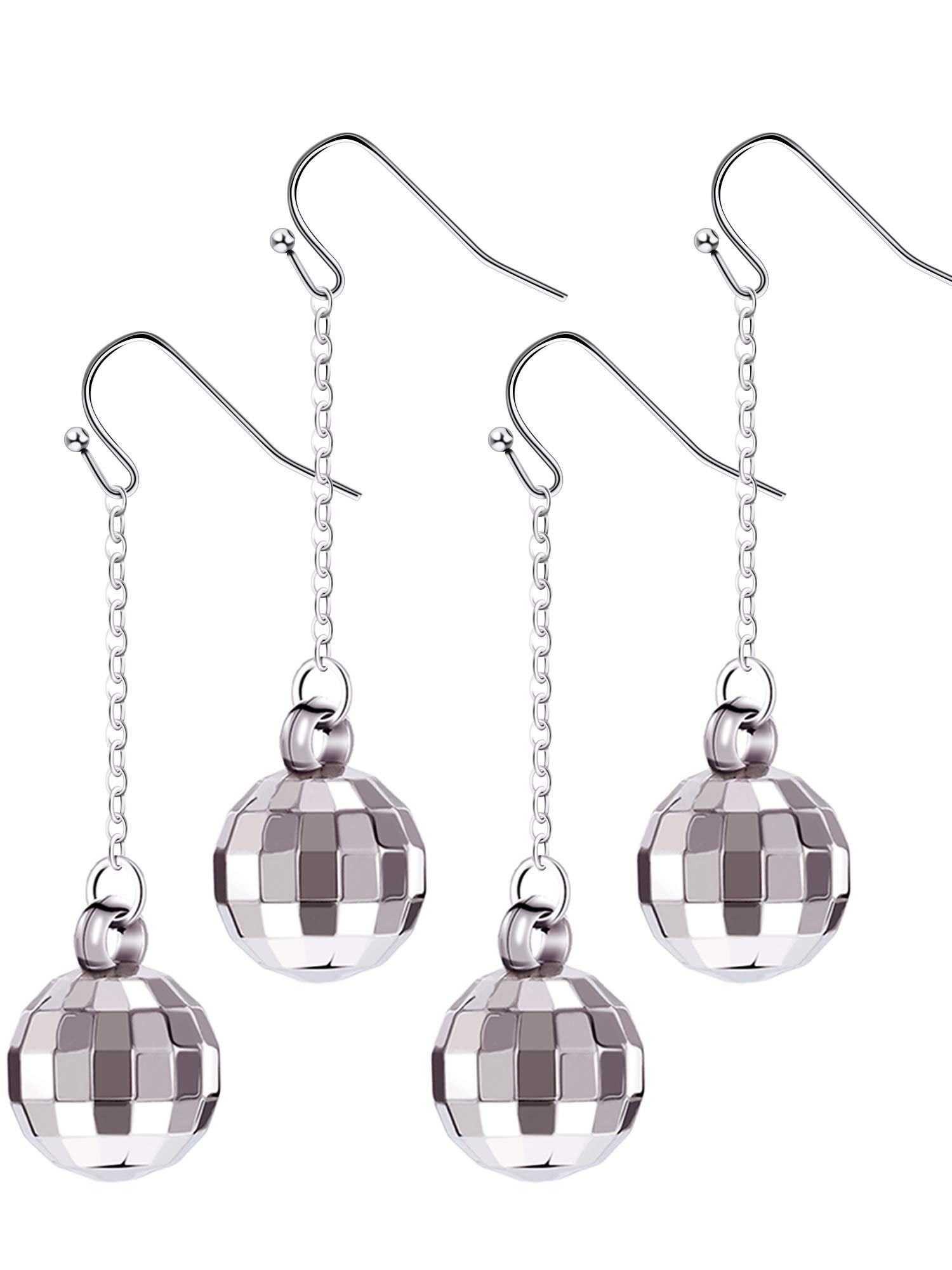 Tatuo 4 Pairs Disco Ball Earrings 60's Earrings Silver 70's Disco Ball Earrings for Women Disco Outfit Accessories