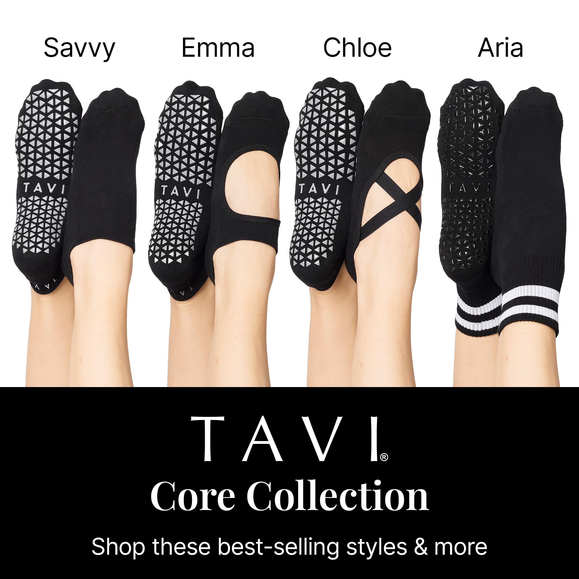 TAVI Women’s Emma Non-Slip Pilates Socks, Multi Pack - Grip Socks for Barre, Dance, Pilates - Yoga Socks
