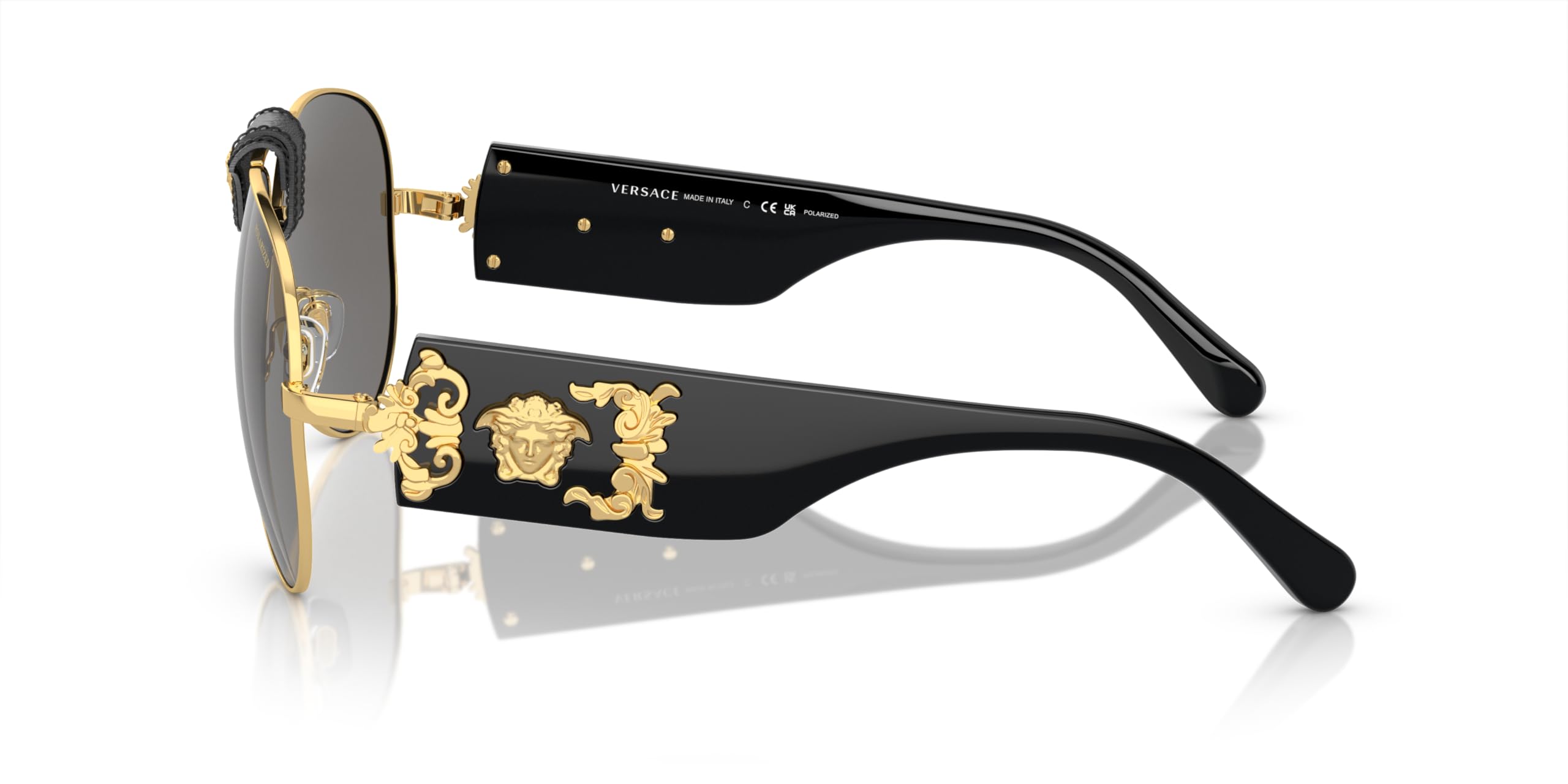 Versace Man Sunglasses Gold Frame, Grey Polar Lenses, 62MM
