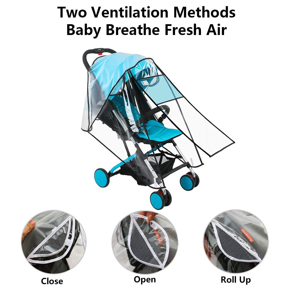 Universal Baby Stroller Rain Cover, Double Zipper with Eye Screen,Windproof,Dustproof, Rain and Snowproof Stroller Cover,Ventilated High-Definition Transparent Baby Travel Windproof and Insect Cover