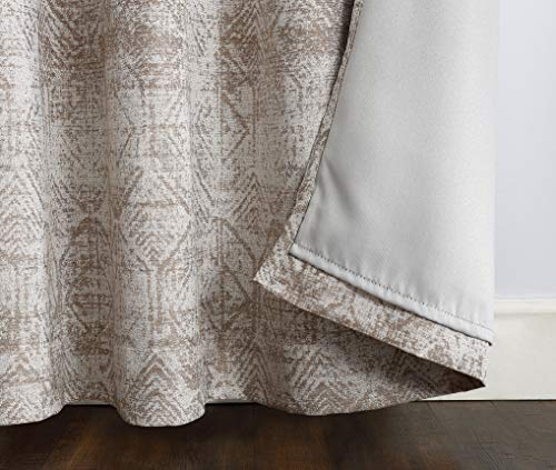 Sun Zero Darren Distressed Woven Jacquard Blackout Grommet Curtain Panel, 50" x 84", Camel