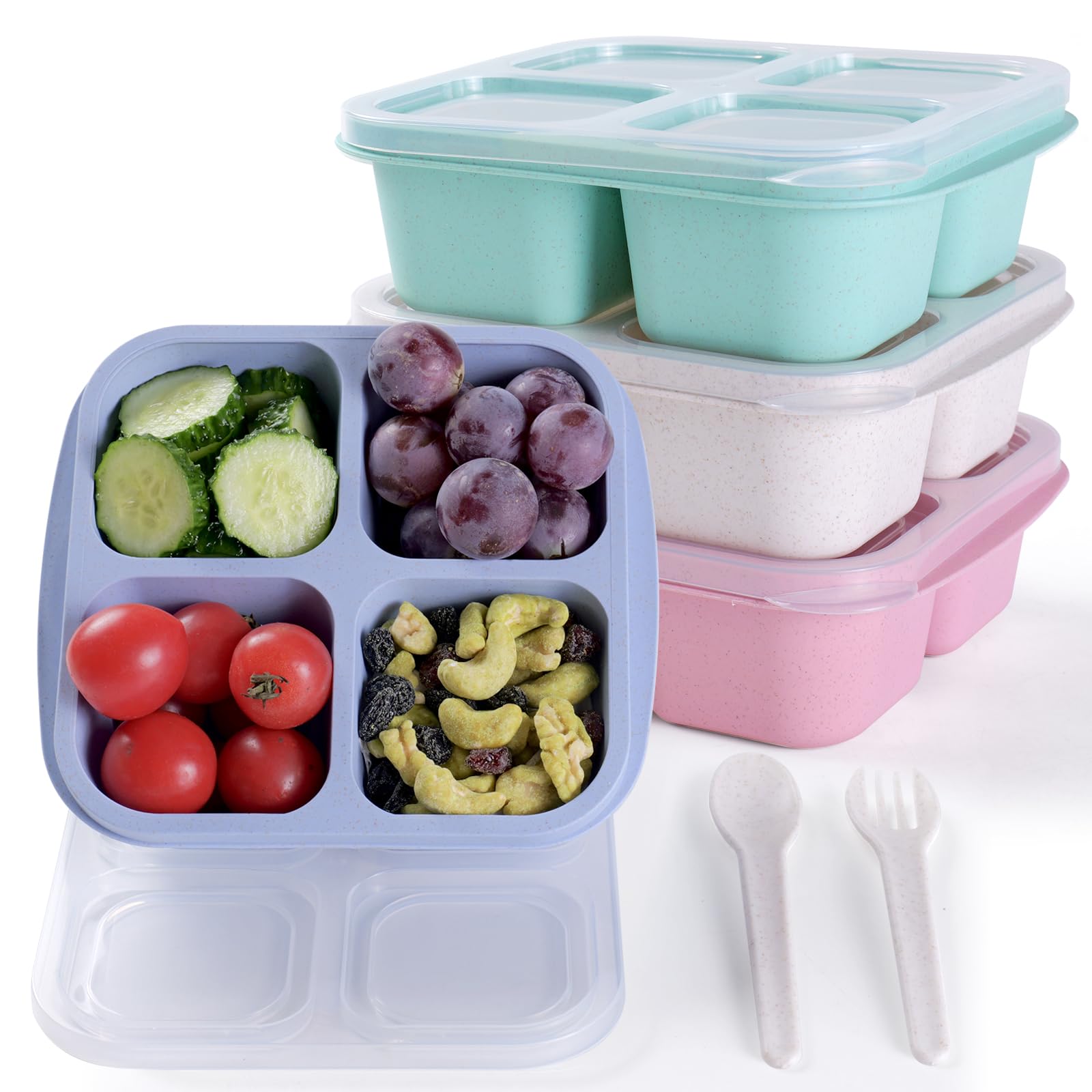 Yiows Lunch Containers, 4 Pack Snack Containers for Kids, Bento Lunch Box Meal Prep Containers Reusable for Kids and Adults, Food Storage Containers For School, Work, Travel(Wheat)