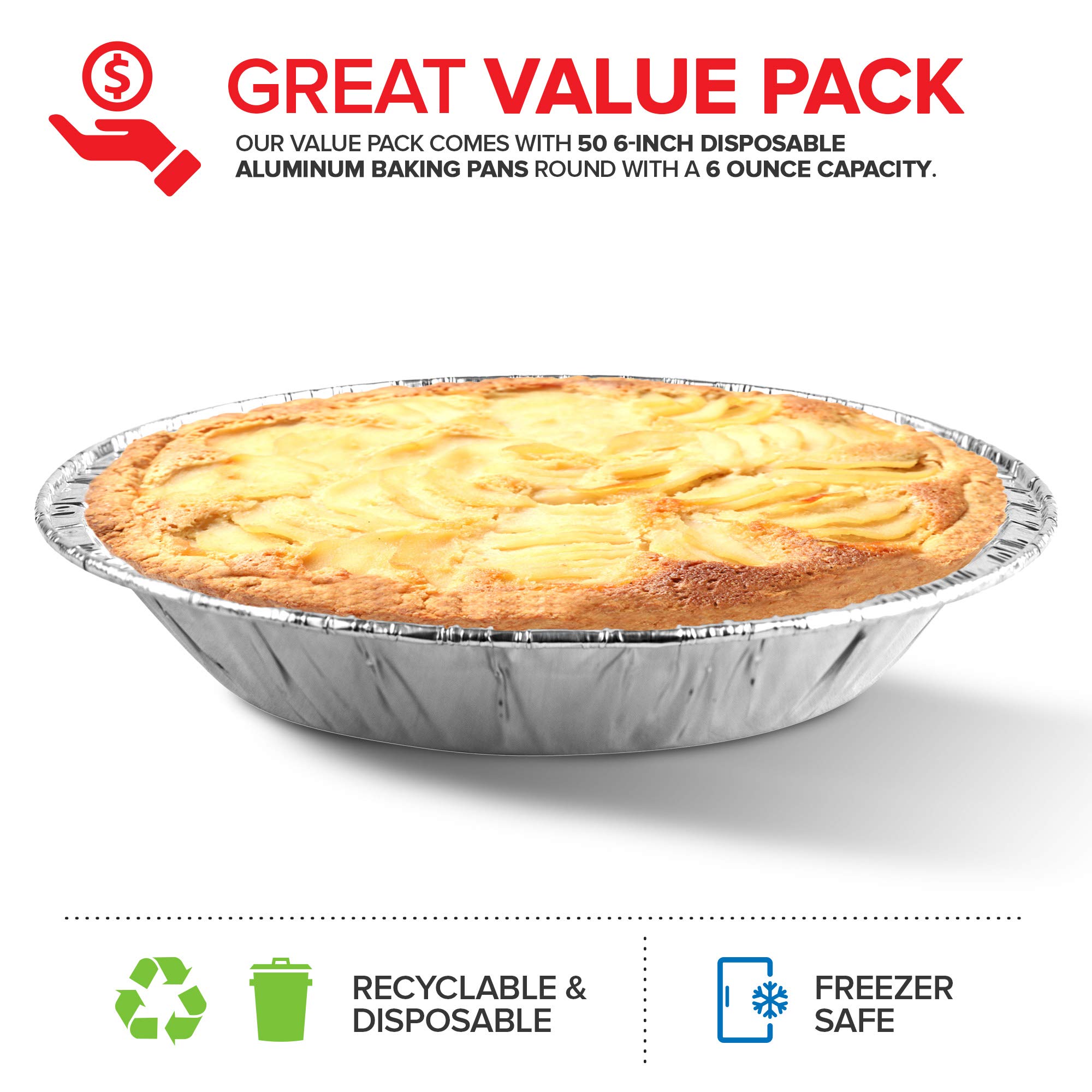 Stock Your Home 6 Inch Aluminum Foil Pie Pans (50 Count) - Disposable & Recyclable Mini Pie Pans - Foil Pie Tin for Bakeries, Cafes, Restaurants - Durable Mini Pie Pans For Baking, Fruit Tarts, Quiche