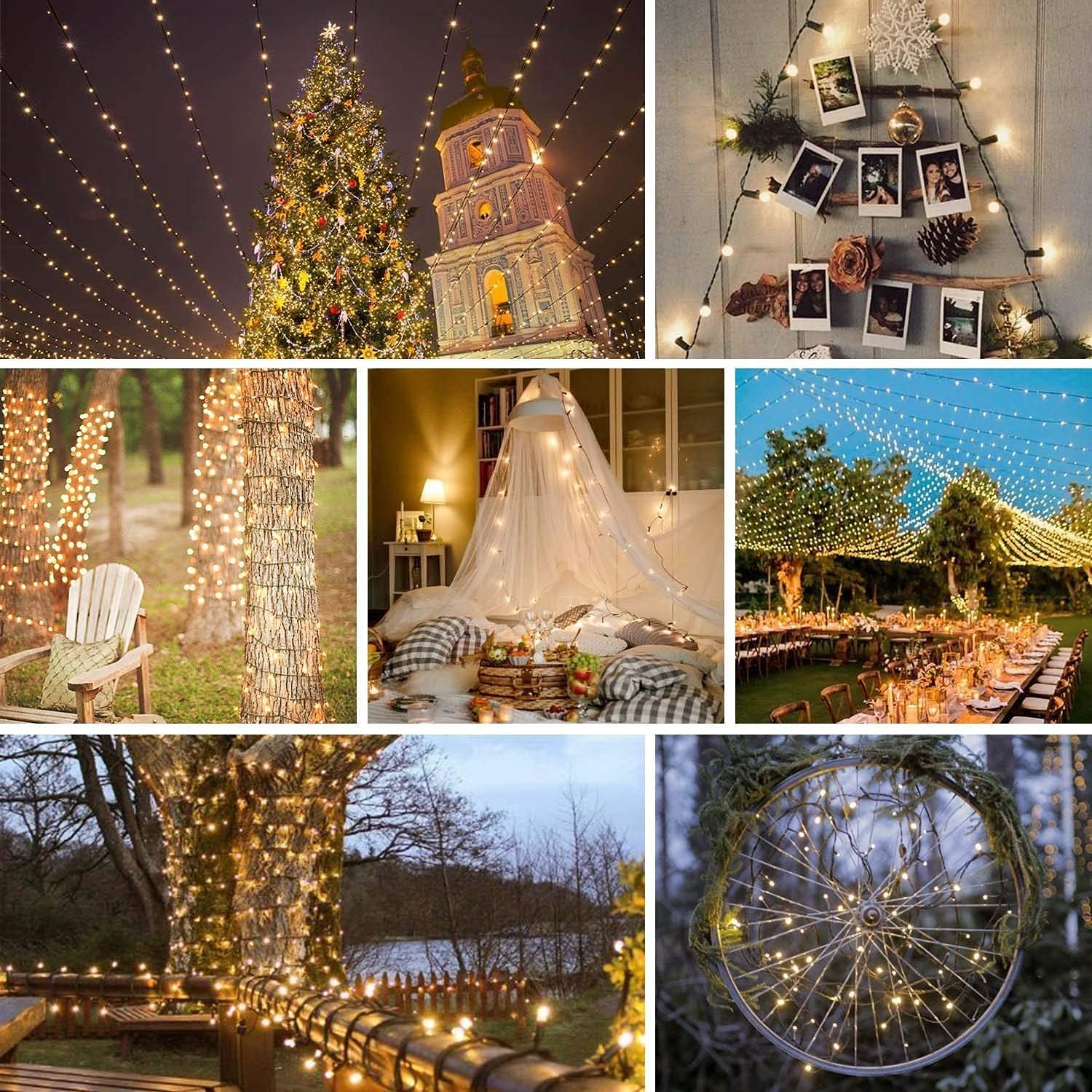 YIQU Extendable Super-Long 95FT 240 LED Christmas String Lights Outdoor/Indoor, Green Wire Christmas Tree Lights Plug in String Lights for Xmas Decorations Party Wedding Garden (Warm White)