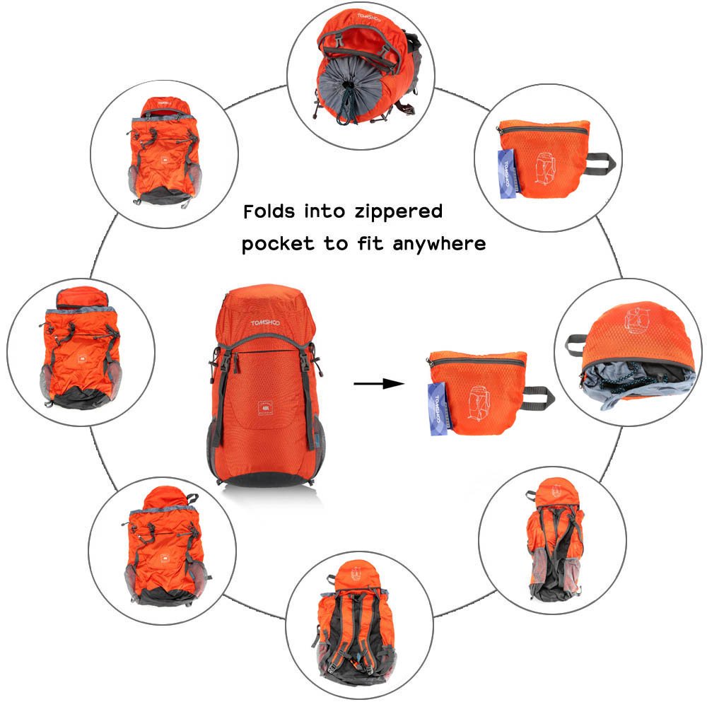 TOMSHOO 40L Ultra Lightweight Backpack Waterproof Backpack Nylon Backpack Foldable Outdoor Backpack for Hiking/camping/Cycling