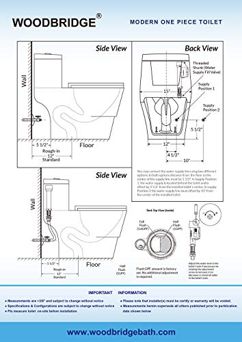 WOODBRIDGE T-0018/B-0735 Dual Flush Elongated One Piece Soft Closing Seat, Comfort Height, White T-0018/B0735, Modern Toilet