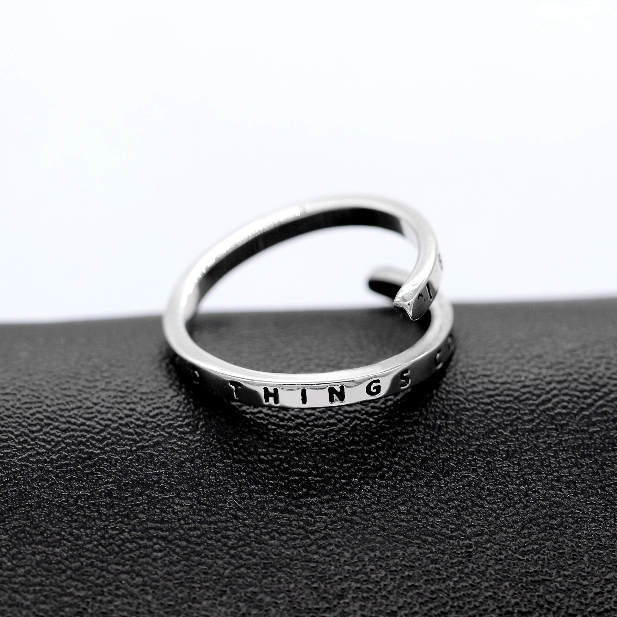 Uloveido Adjustable 925 Sterling Silver Inspirational Ring, I Believe Open Wrap Band Rings Y550 (Platinum)